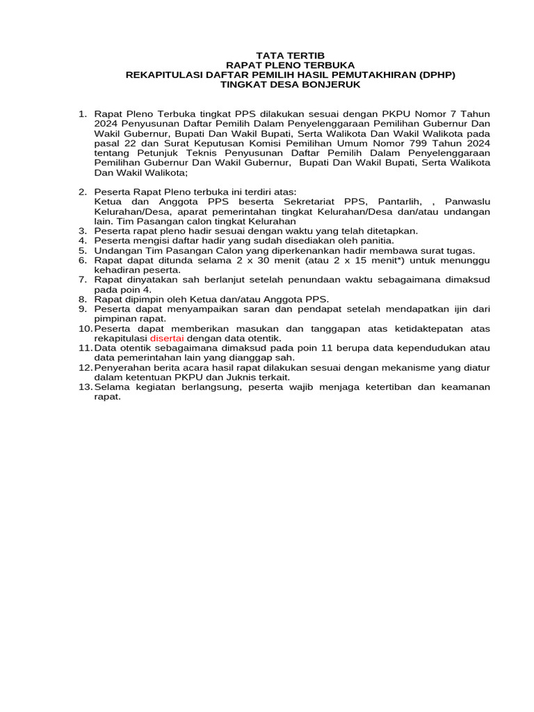 Tata Tertib Pleno Rekap PPS PPK | PDF