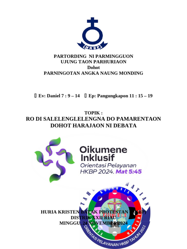 Partording Ni Parmingguon Ujung Taon Parhuriaon Minggu, 24 November 2024 - Bahasa Batak | PDF