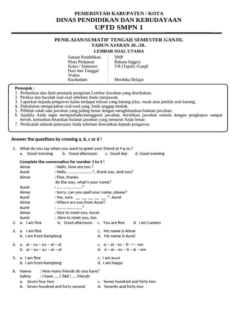 STS 1 B.inggris Kelas VII | PDF