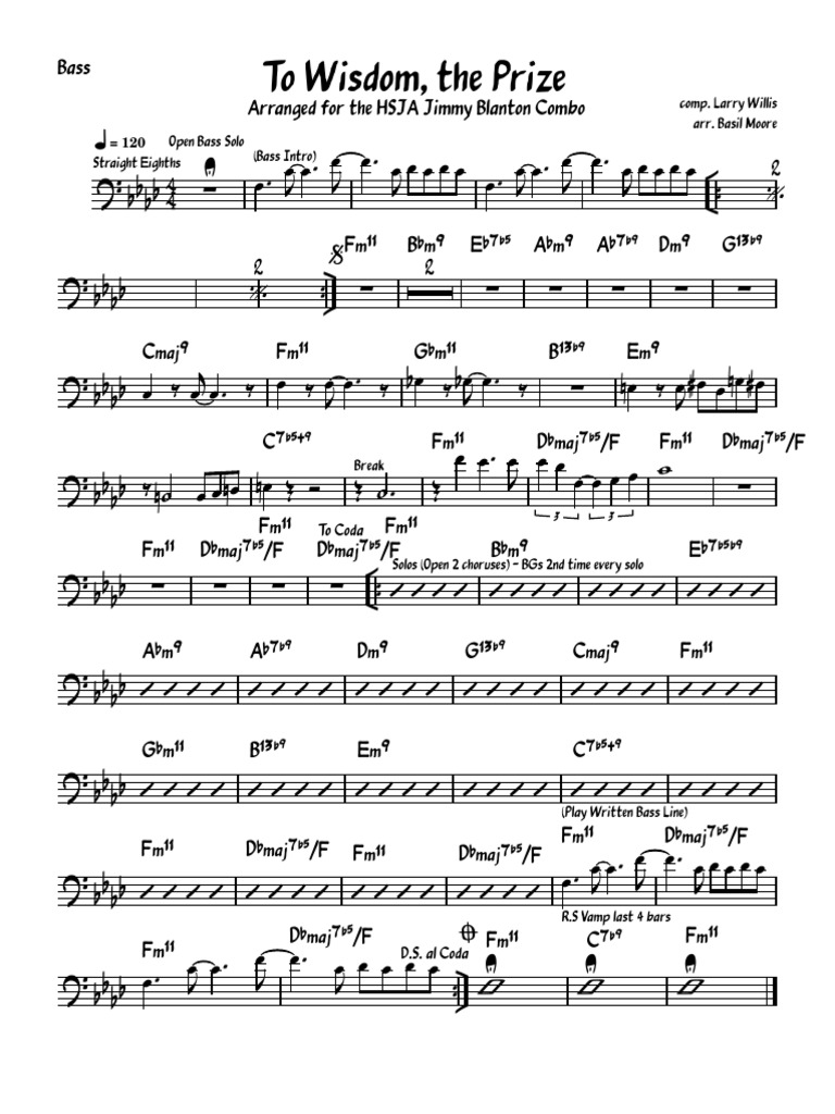 To Wisdom The Prize Arr HSJA-Bass | PDF