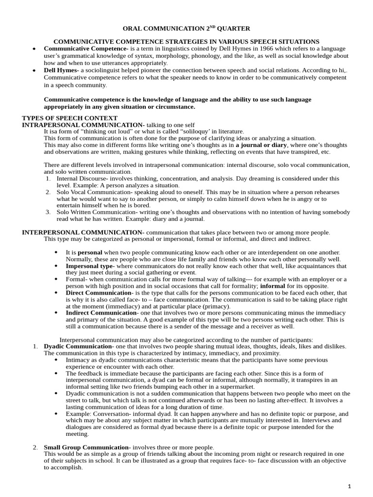 Communicative Competence Strategies in Various Speech Situations | PDF ...