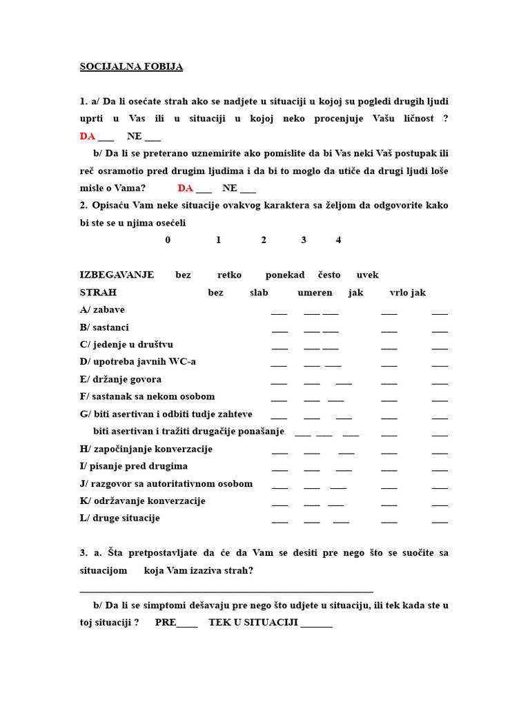 Socijalna Fobija | PDF