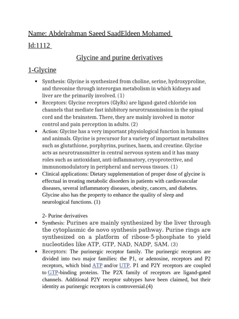 Glycine and Purine Derivatives | PDF | Glycine | Biochemistry