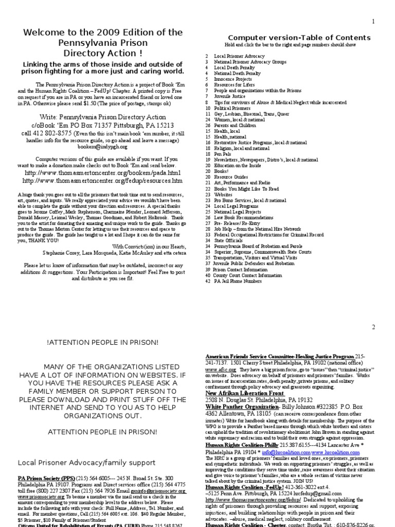 Pennsylvania Prison Directory 2009 | PDF | Innocence Project | Prison