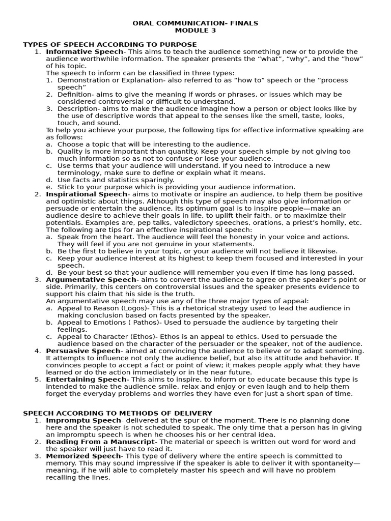 ORAL COMMUNICATION - Module 3 | PDF | Public Speaking | Persuasion