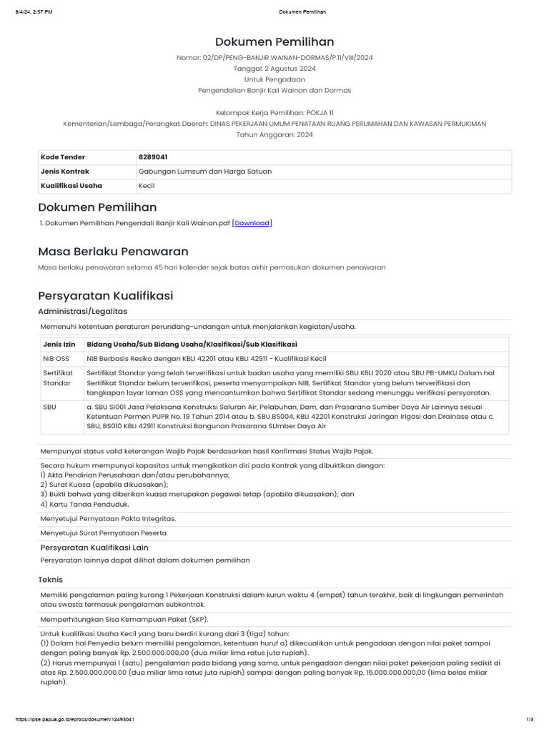 Dokumen Pemilihan | PDF