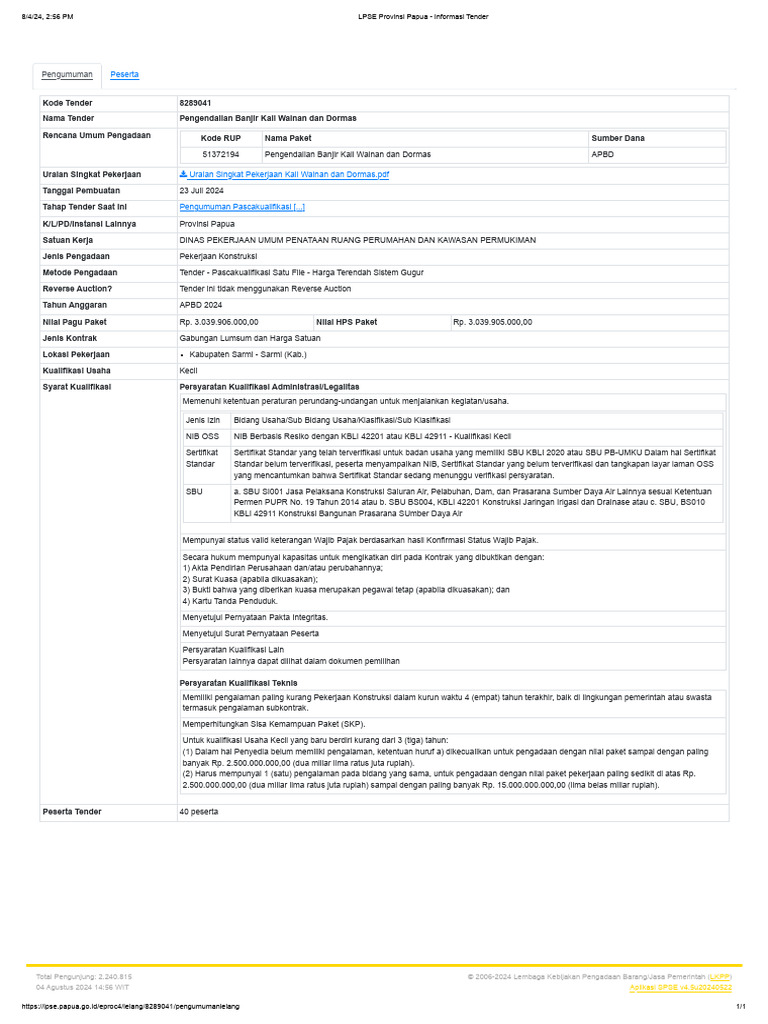 LPSE Provinsi Papua - Informasi Tender | PDF