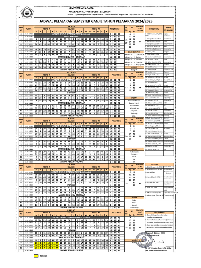 JADWAL KBM SEM GANJIL - 2024-2025 - 7 Okto - Rev 4 | PDF