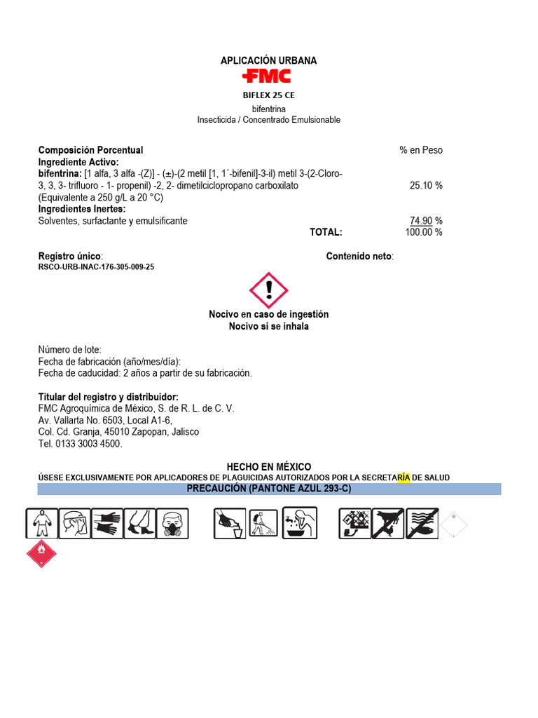 Insecticida Biflex 25 CE: Uso y Precauciones | PDF | Agua | Residuos