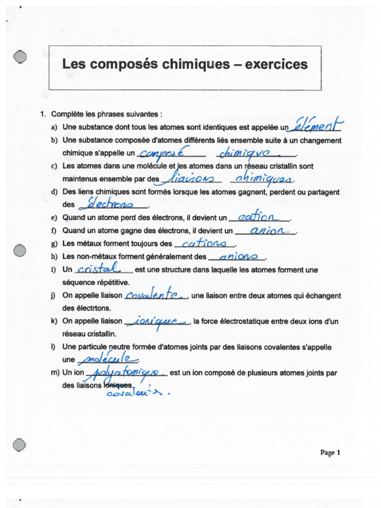 Les Composés Chimiques Corrigé | PDF