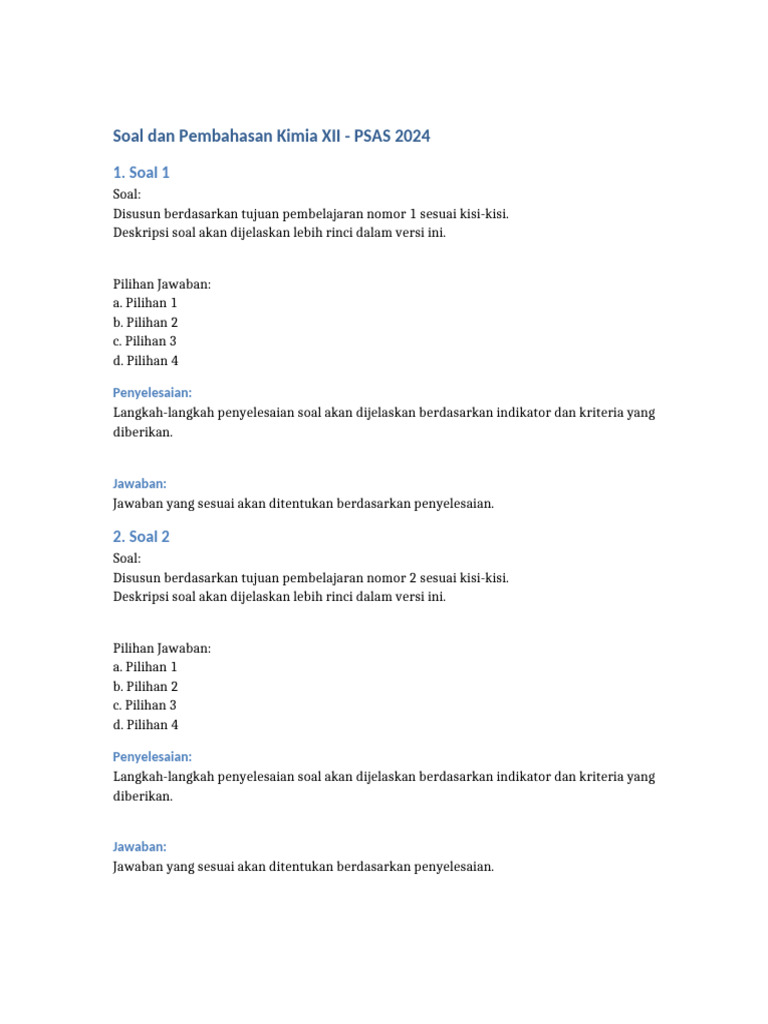 Soal PG Kimia XII PSAS 2024 Revisi | PDF