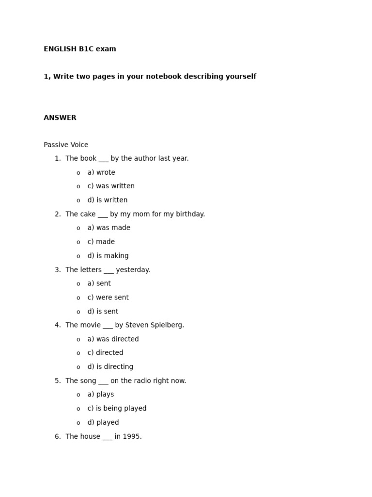 English B1C Exam | PDF