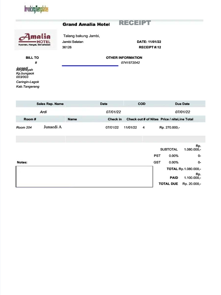 PDF 1 Contoh Bill Hotel Secara Umum Compress | PDF