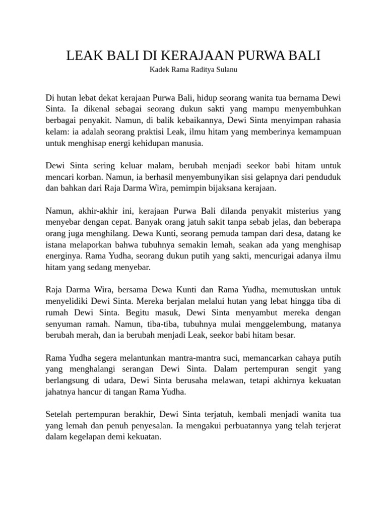Leak Bali Di Kerajaan Purwa Bali A4 | PDF