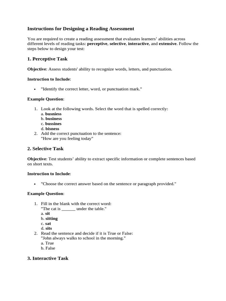 Contoh Instructions For Designing A Reading Assessment. 14 | PDF ...