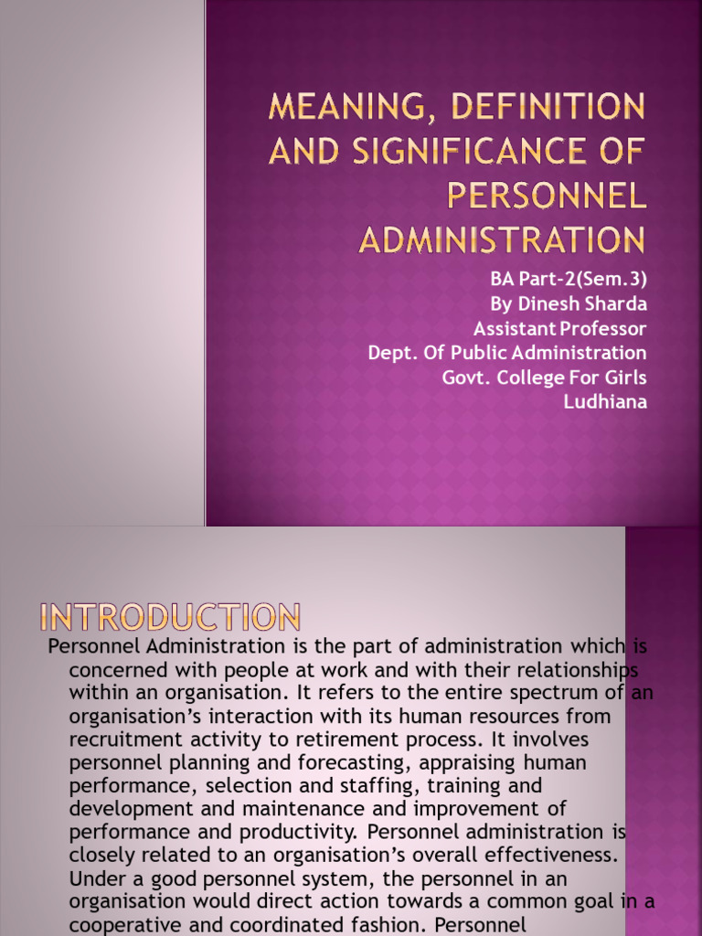 Meaning Definition and Significance of Personnel Administration | PDF ...