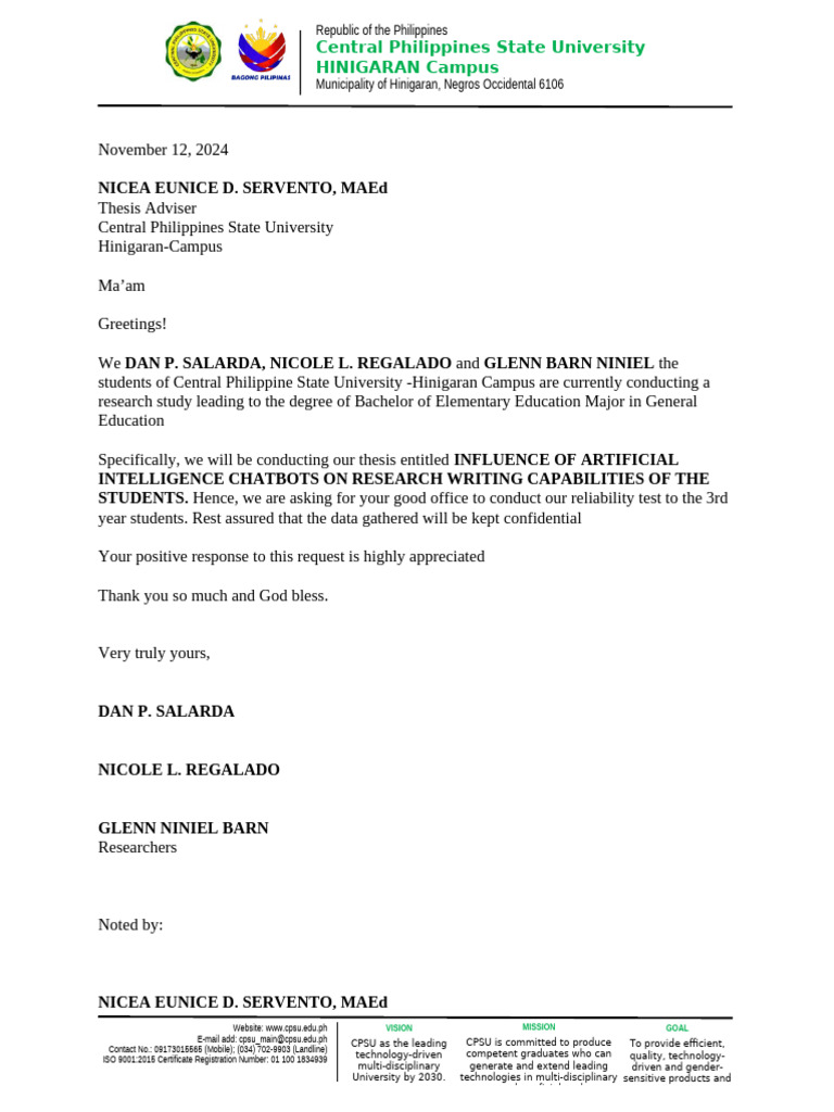 Letter For Reliability Final | PDF