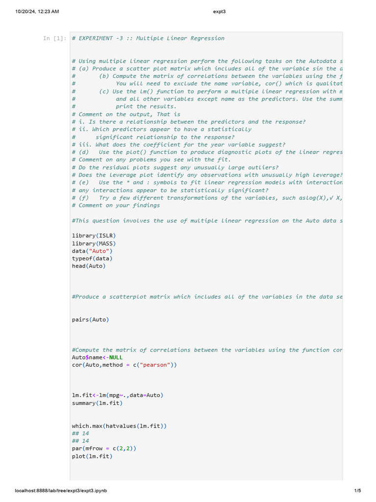 Expt3.ipynb - JupyterLab | PDF | Linear Regression | Dependent And Independent Variables
