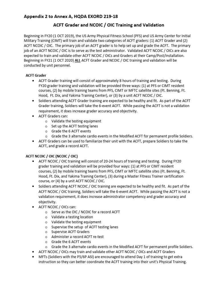 ACFT Grader & NCOIC/OIC Training | PDF