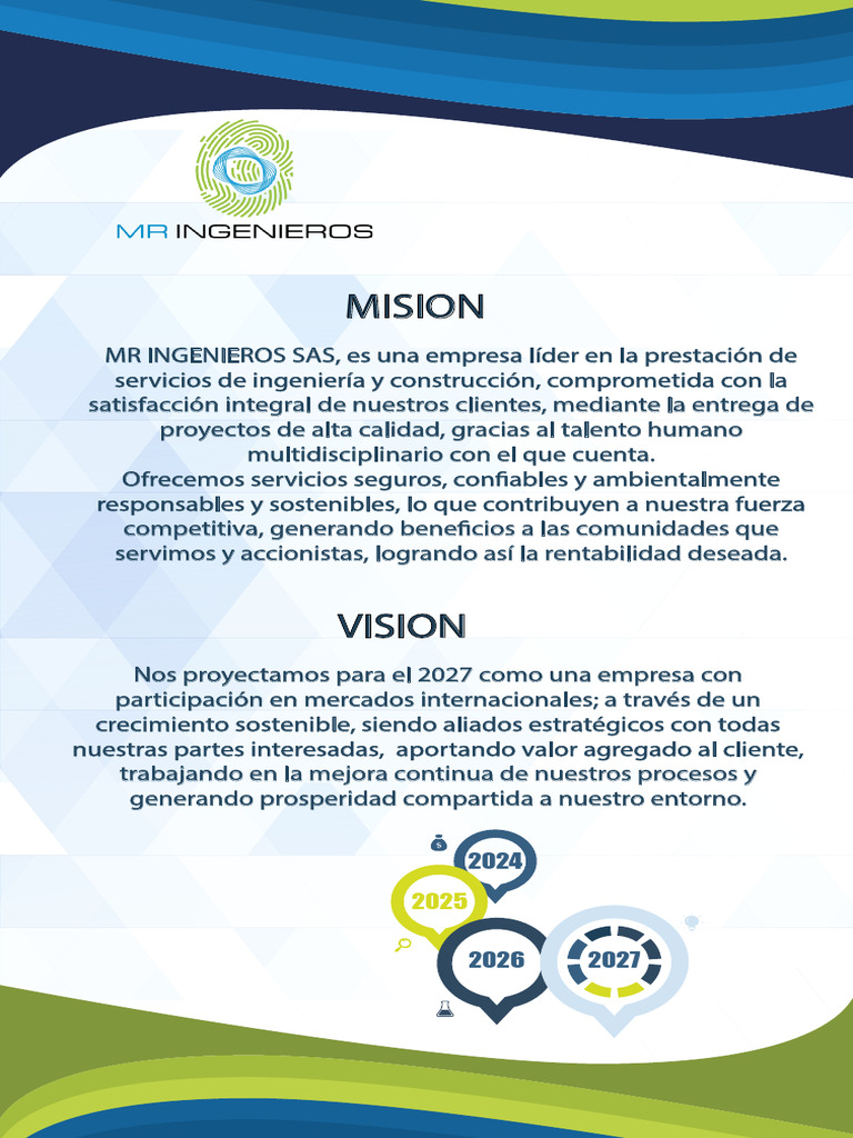 Misión y Visión de MR Ingenieros SAS | PDF