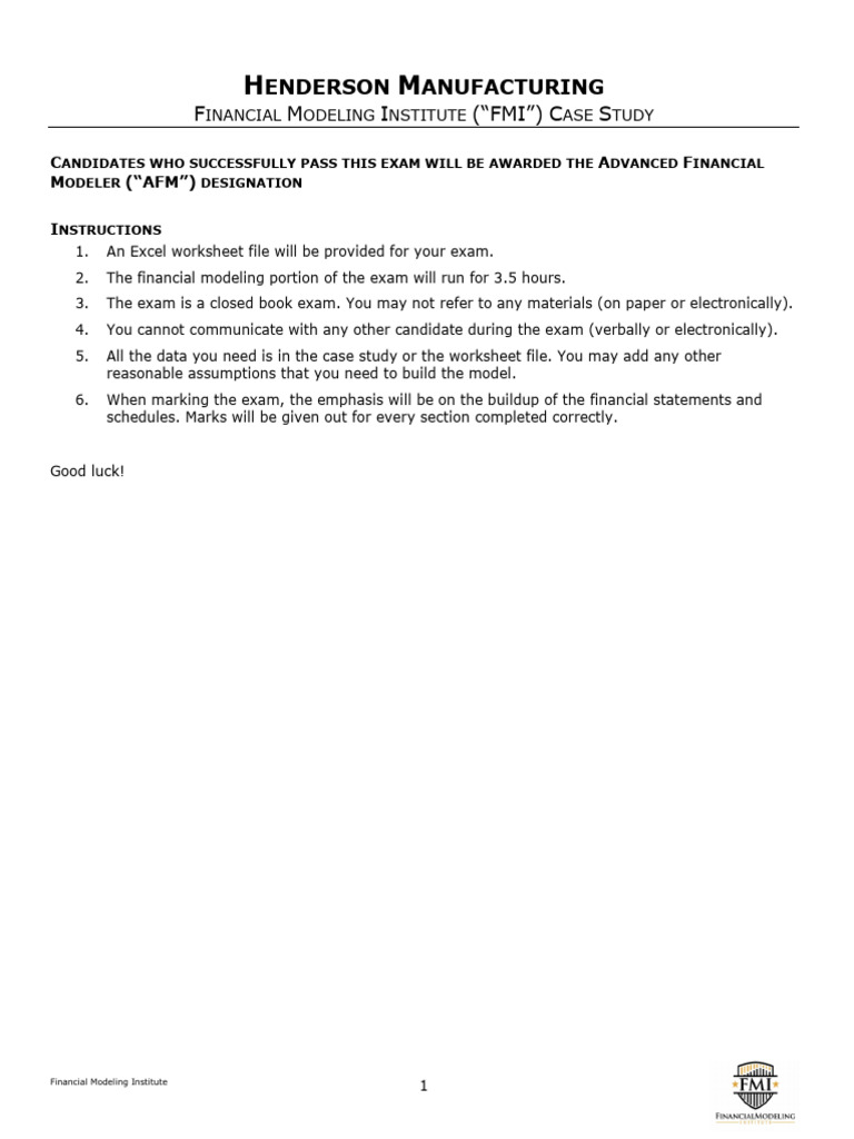 4 - FMI Sample Case Study Handerson Manufacturing For Level 1 Exam | PDF | Depreciation | Debt