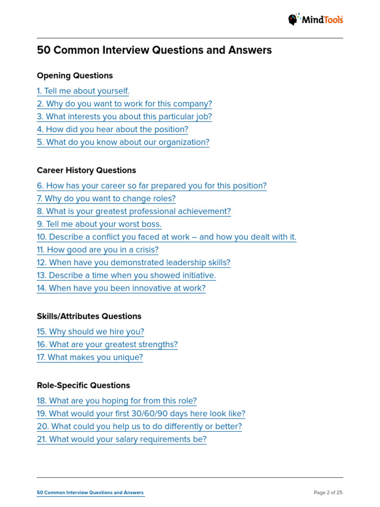 50 Common Interview Questions and Answers | PDF