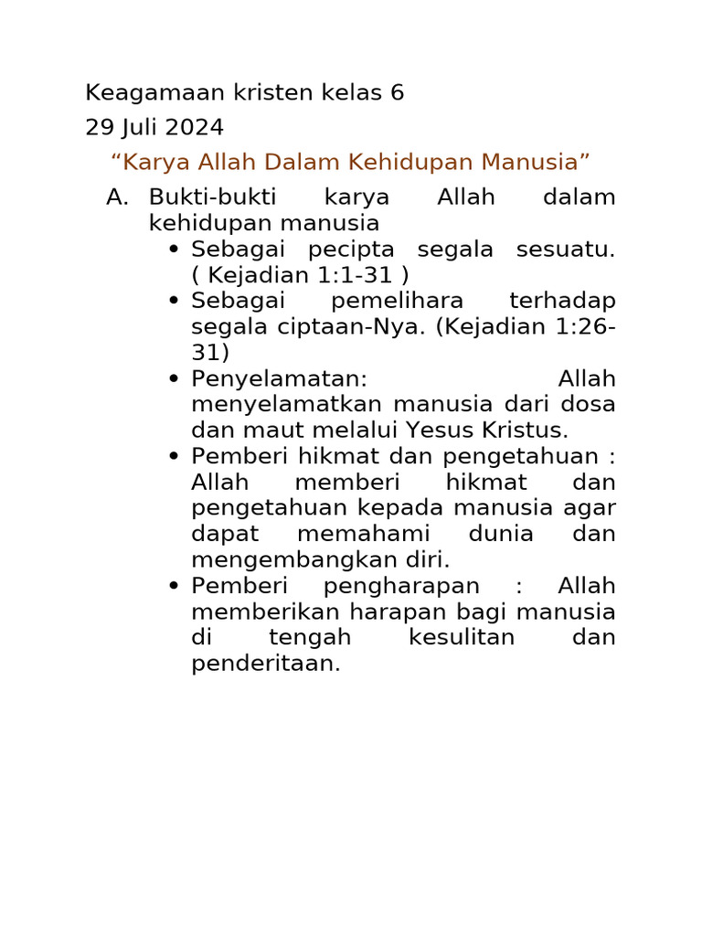 Karya Allah dalam Kehidupan Manusia | PDF