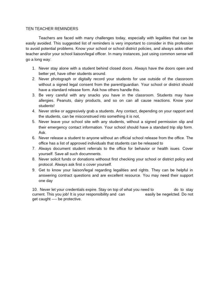 Ten Teacher Reminders | PDF