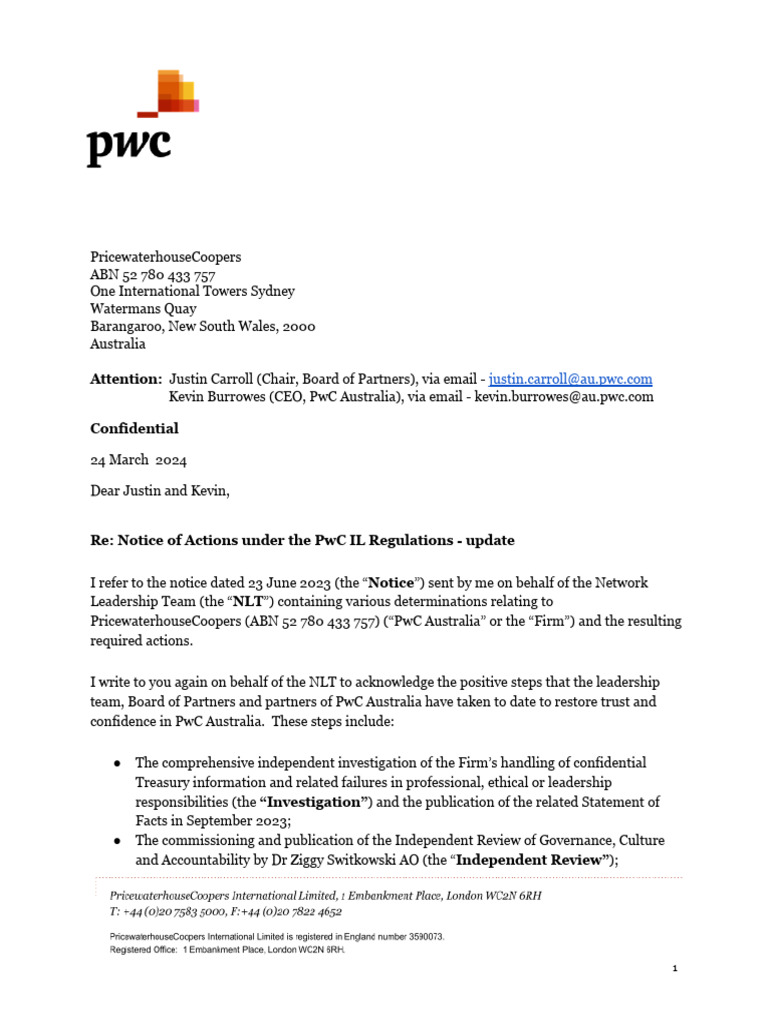 PWC - Remediation Letter 3 - 24 March 2024 | PDF