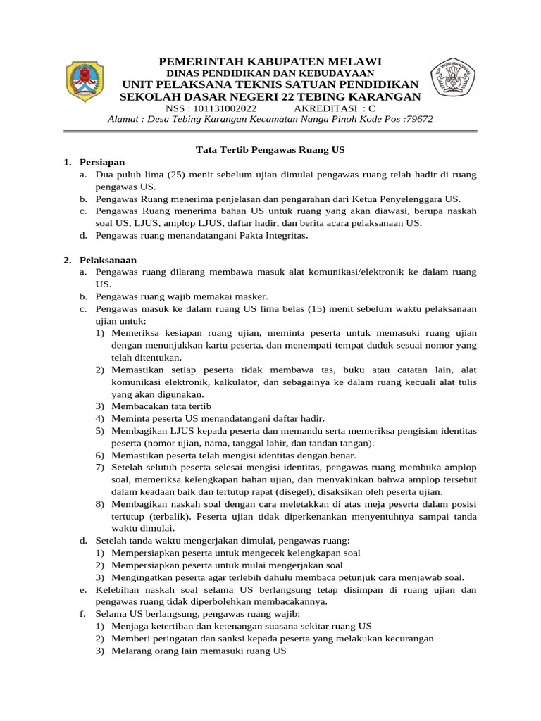 Tata Tertib Pengawas Ruang US | PDF