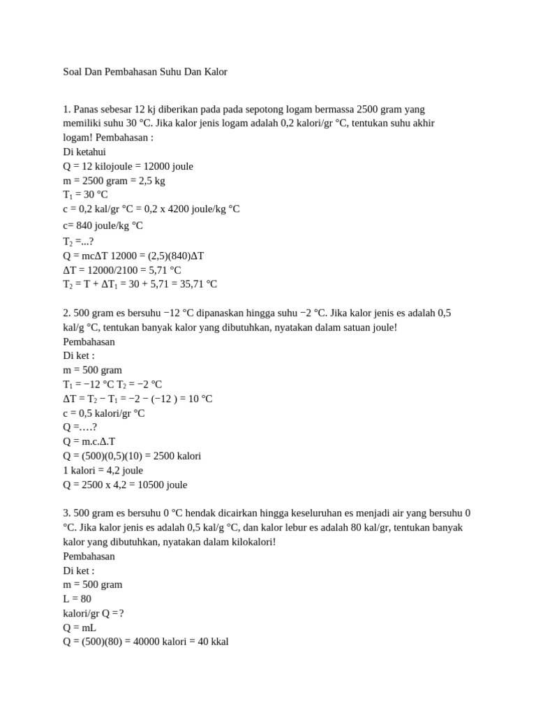 Soal Dan Pembahasan Suhu Dan Kalor | PDF