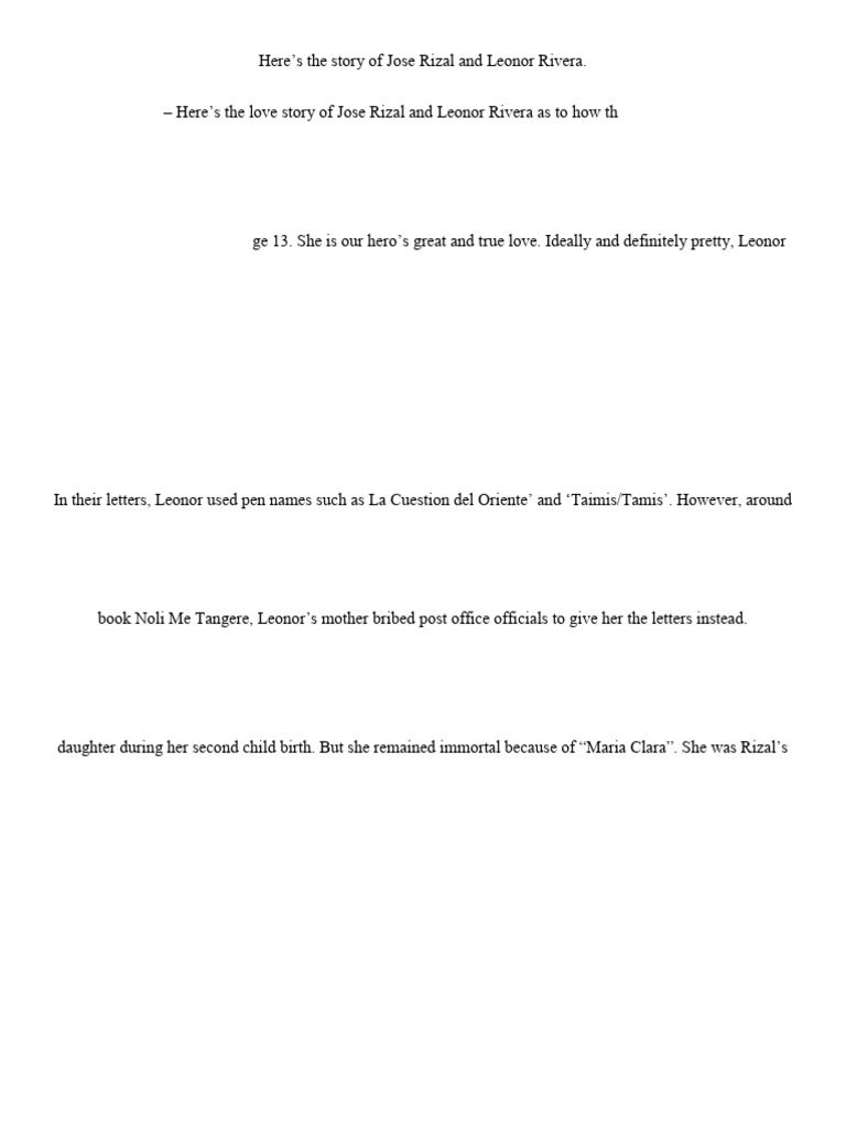 Leonor - Rizal Love Story Guide. | PDF