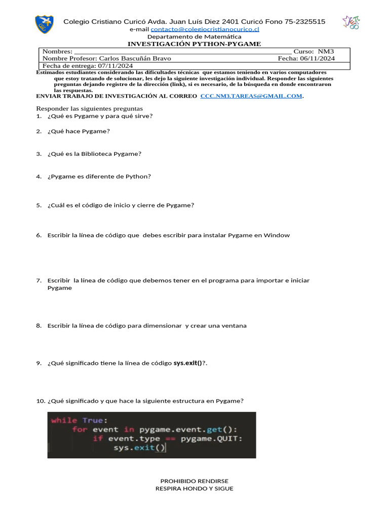 Python Investigacion Pygame NM3 | PDF