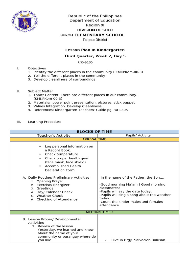 Lesson Plan in Kindergarten Cot | PDF | Learning | Behavior Modification