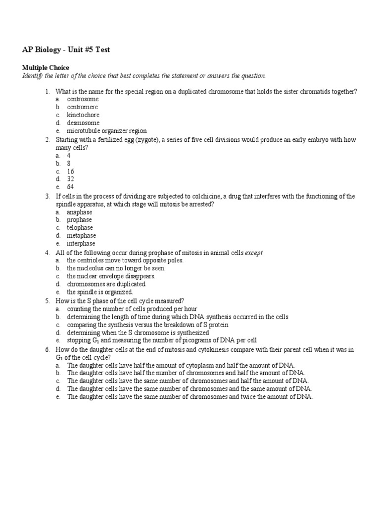 AP Biology Test #5 Meiosis) | PDF | Meiosis | Mitosis
