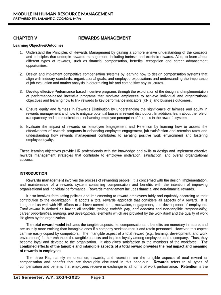 Chapter 5 HRM | PDF | Compensation And Benefits | Employee Retention