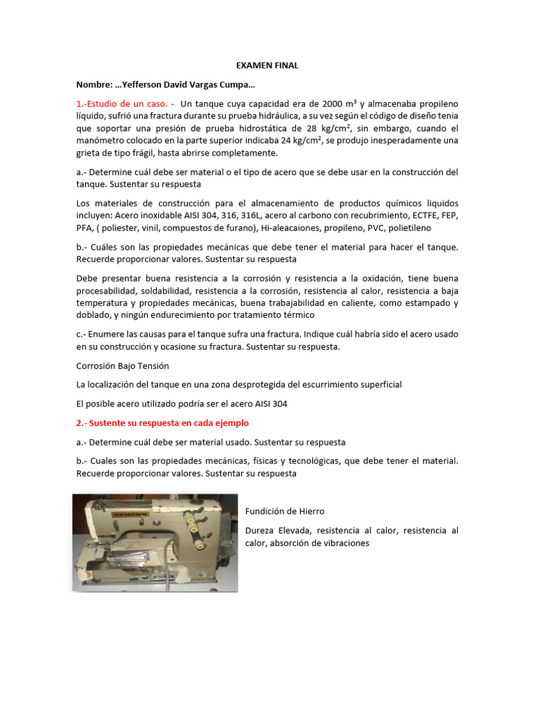 Examen Final de Elementos Mecánicos B - Yefferso | PDF | Acero | Aleación