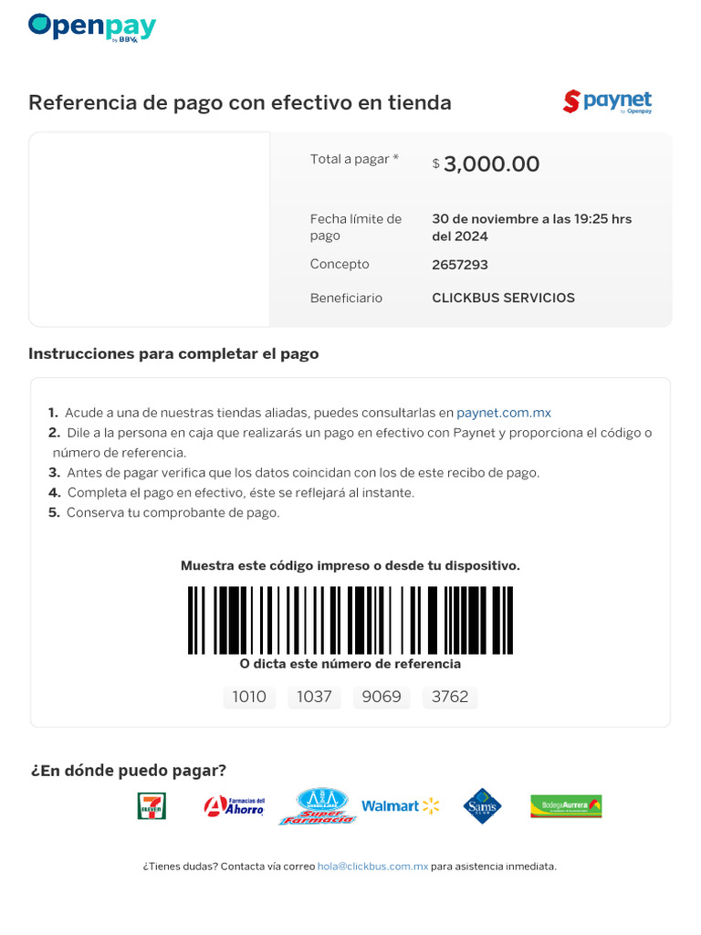 Referencia de Pago en Efectivo Boletos | PDF