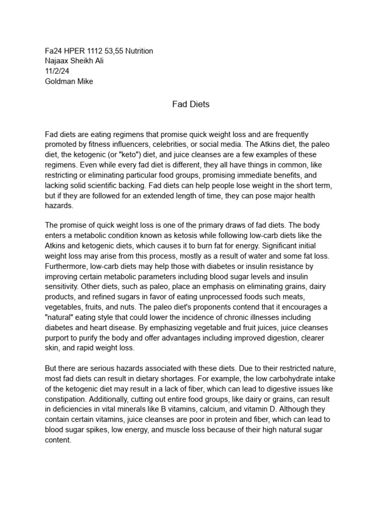 Understanding Fad Diets and Their Risks | PDF | Dieting | Low ...