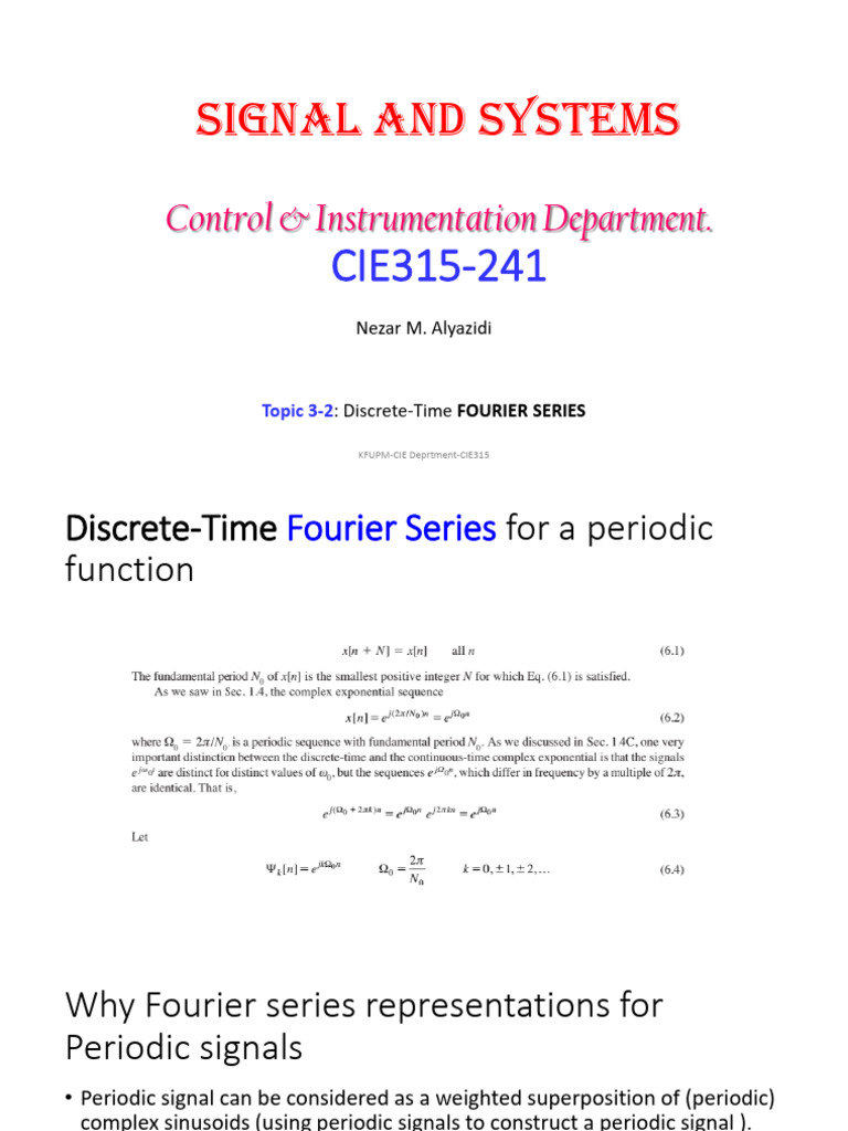 Topic3 - 2 Discrete-Time-Fouries - Series - DTFS | PDF