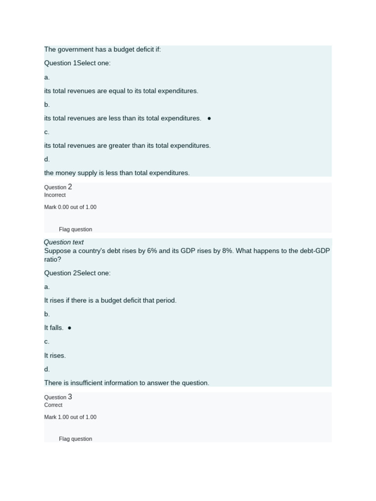 Econ Quiz Unit 8 Part 2 | PDF | Fiscal Policy | Deficit Spending