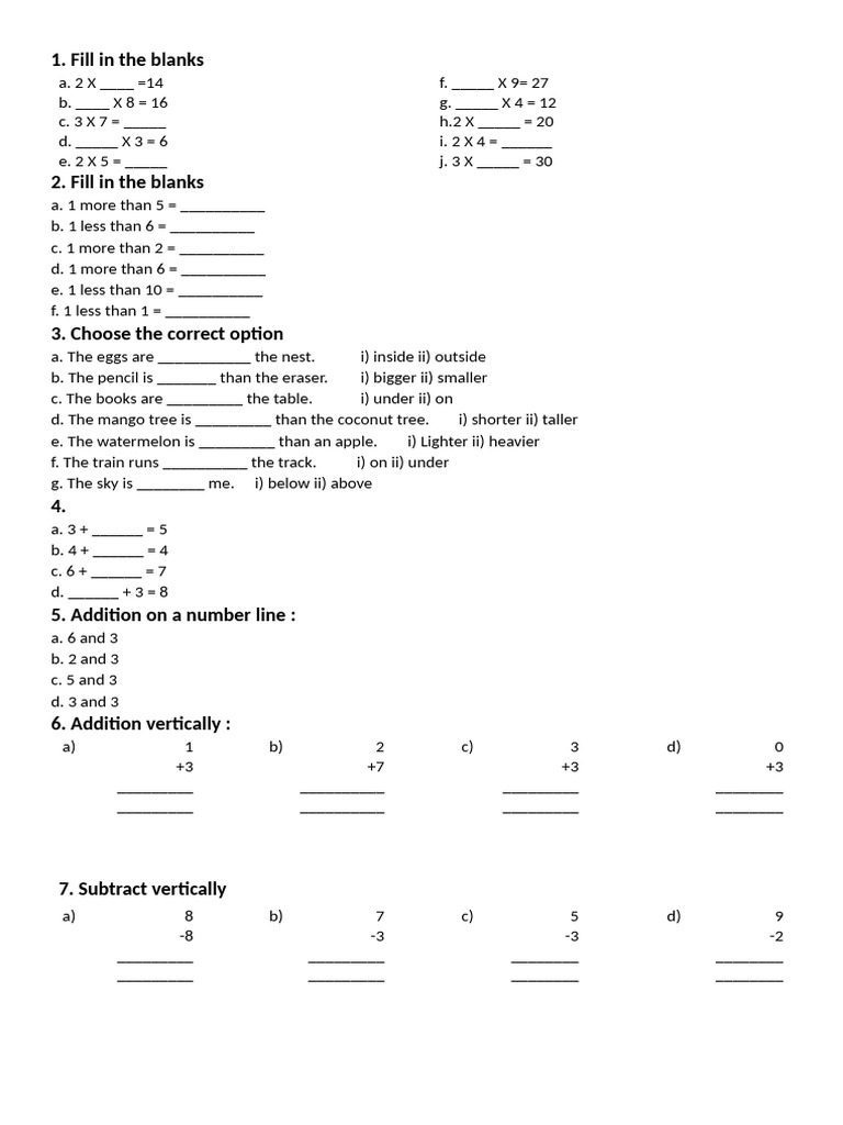 Math Practice: Fill in the Blanks & Operations | PDF