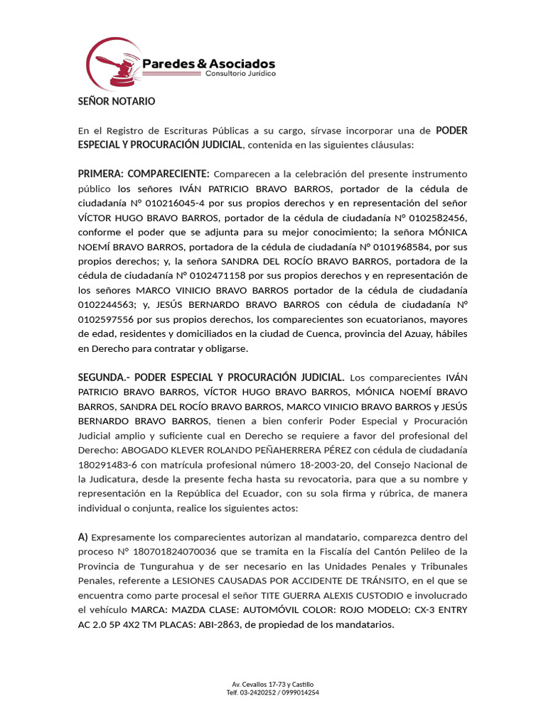 Poder Especial Con Procuración Judicial Carlos Salcedo | PDF ...