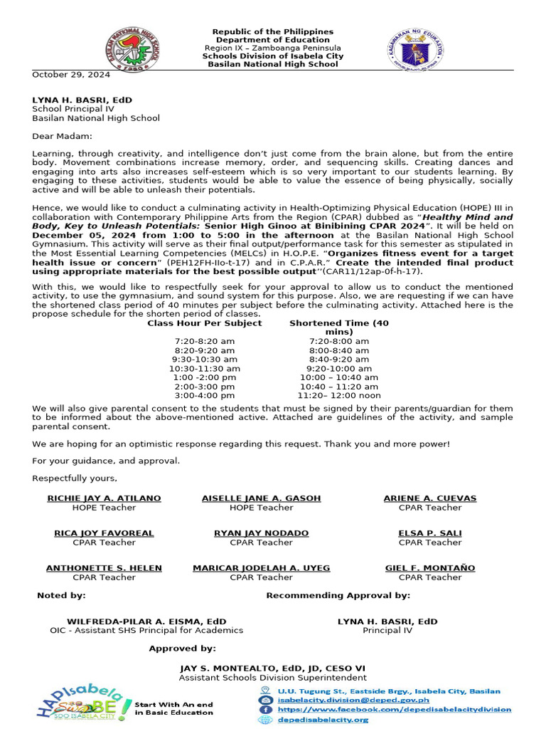 Letter For Hope & Cpar Culminating 2024-2025 | PDF | Cognition ...