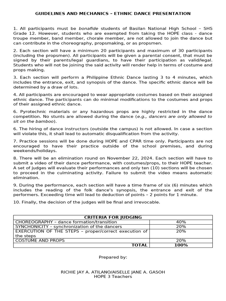 Guidelines On Interclass Ethnic Competition | PDF | Dances