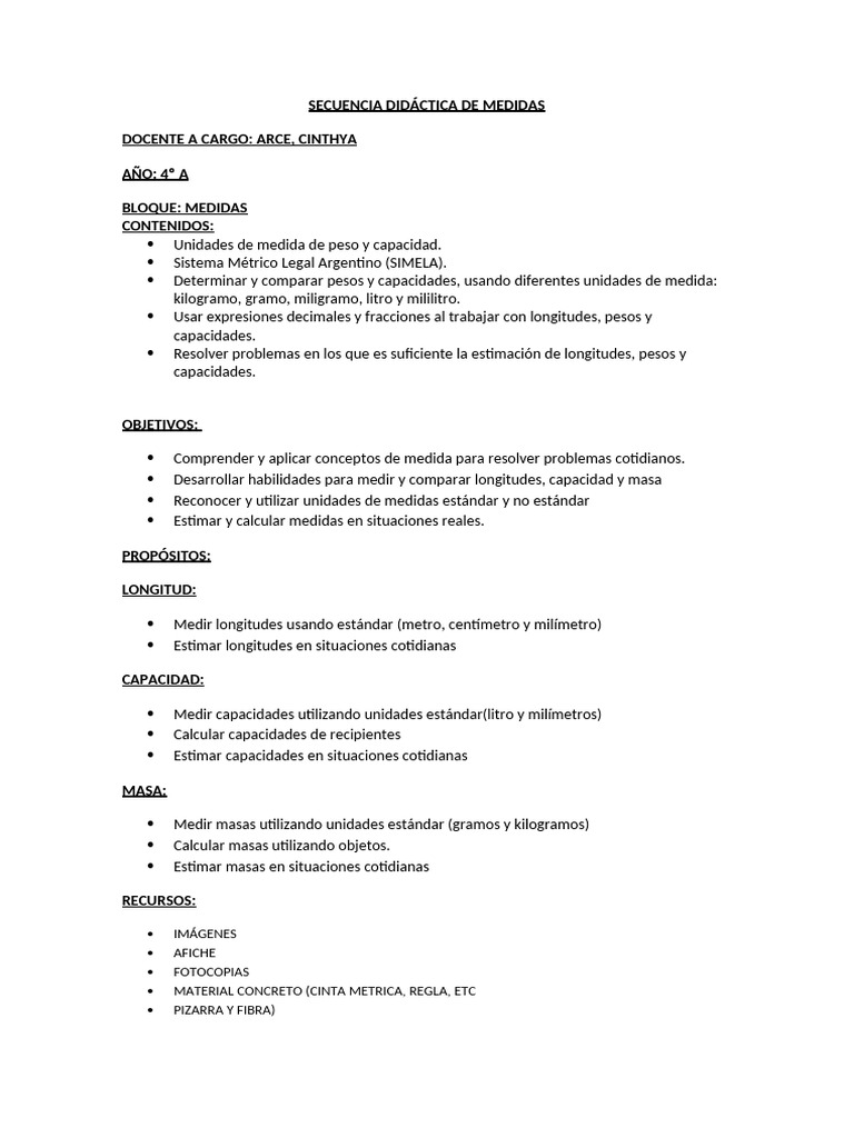 Secuencia Didáctica de Medidas | PDF | Kilogramo | Unidades de medida