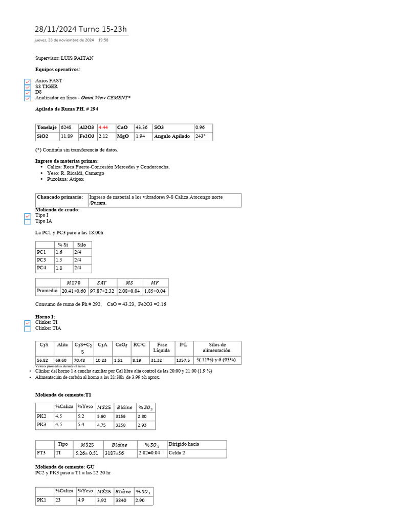 Reporte 28-11-24 de 15 - 23 HR | PDF | Materiales de construcción | Albañilería