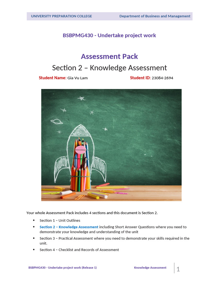 BSBPMG430 0302 Assessment Section 2 Knowledge Assessment V2.4 | PDF ...