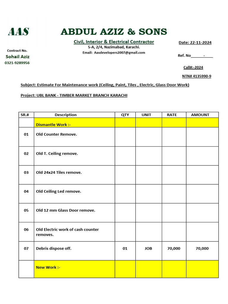 Estimate For Timber Market UBL (NEW) | PDF | Components | Plastic Arts