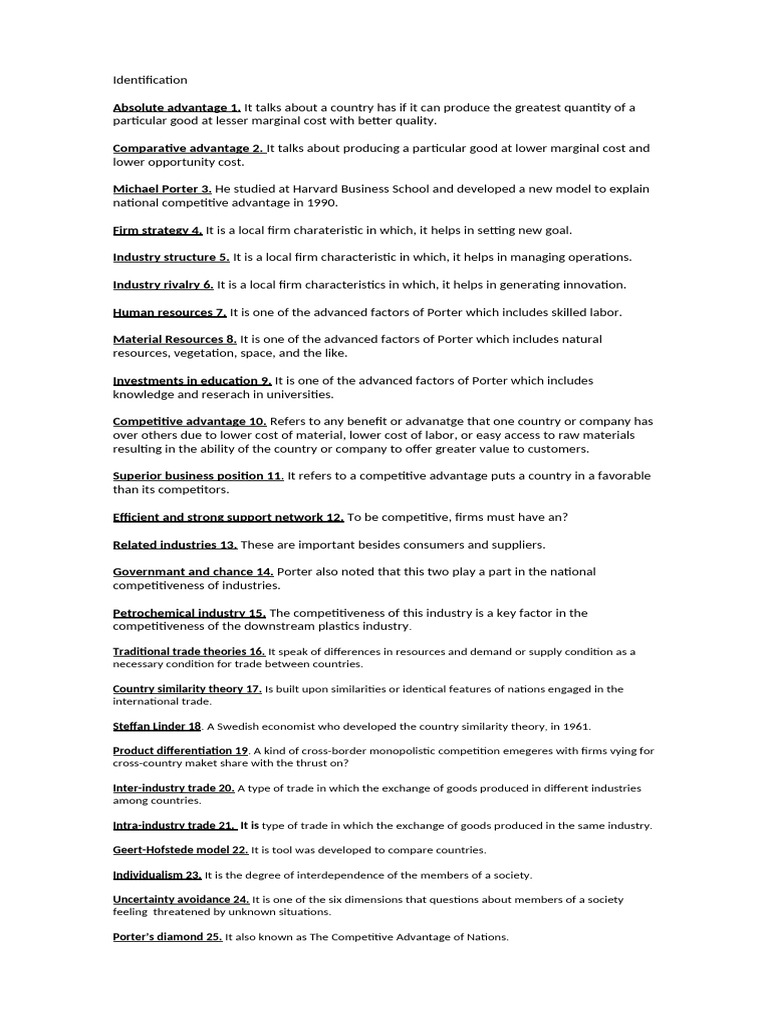 IBT Questions 6 | PDF | Competitive Advantage | Comparative Advantage